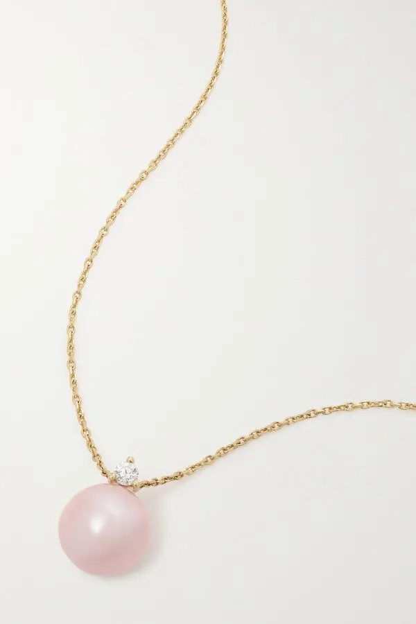 Mizuki 14-karat Gold, Pearl And Diamond Necklace - Pink