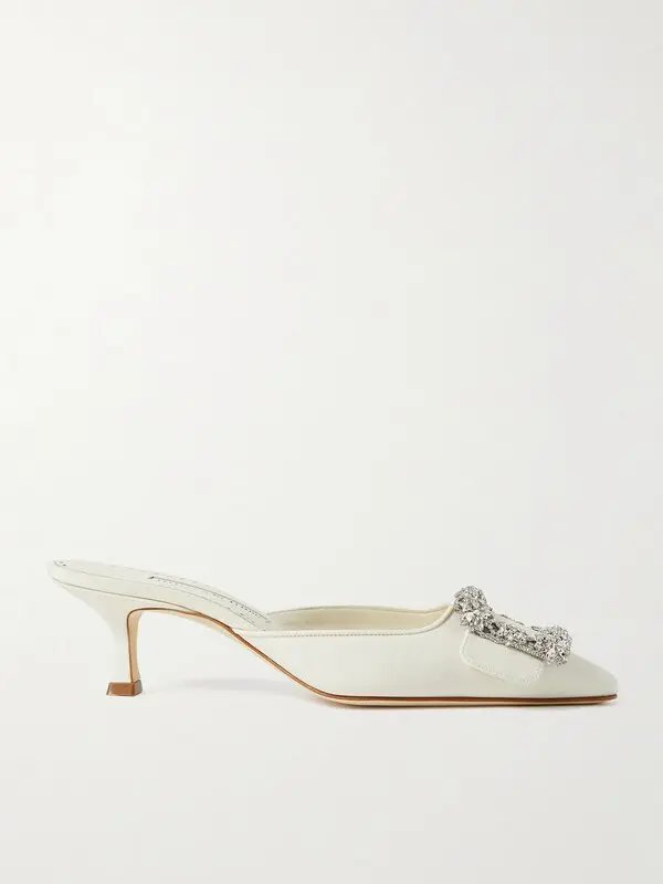 Manolo Blahnik Maysale 50 Buckled Crepe De Chine Mules - White