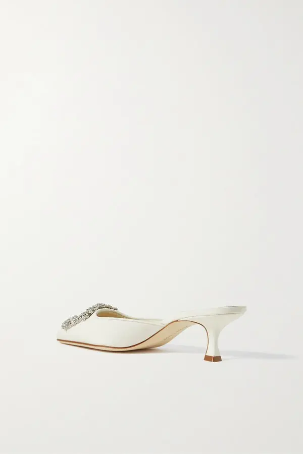 Manolo Blahnik Maysale 50 Buckled Crepe De Chine Mules - White
