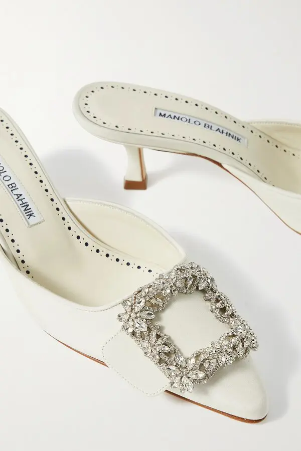 Manolo Blahnik Maysale 50 Buckled Crepe De Chine Mules - White