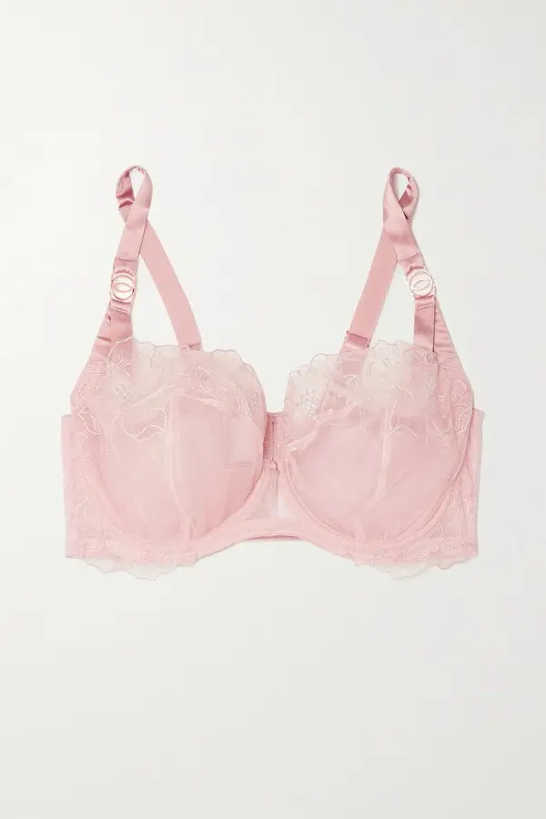 KATHERINE HAMILTON Priya Embroidered Tulle And Satin Underwired Bra - Pink