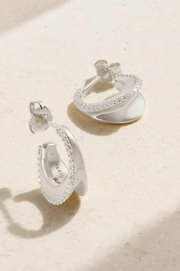 BY PARIAH O Huggies Mini Recycled Sterling Silver Sapphire Hoop Earrings - Gold