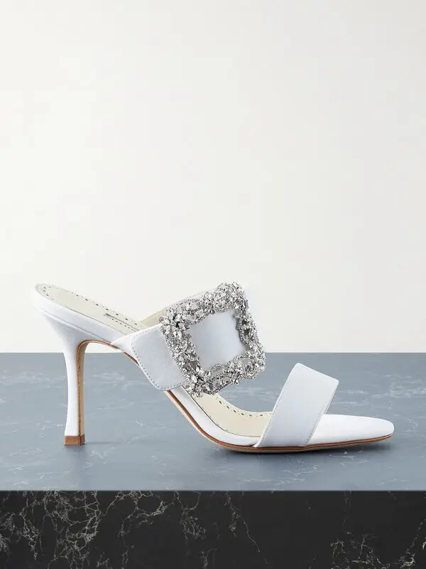 Manolo Blahnik Gable 90 Buckled Mules - White