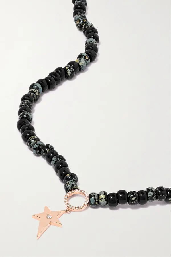 DIANE KORDAS 14-karat Rose Bead And Diamond Pendant Necklace - Gold