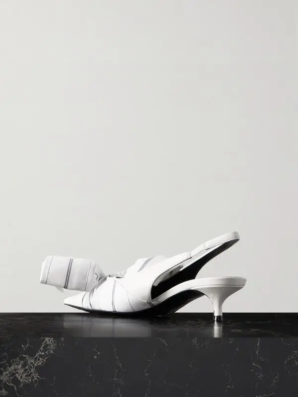 Balenciaga Striped Poplin-trimmed Leather Slingback Pumps