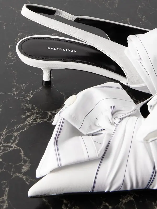 Balenciaga Striped Poplin-trimmed Leather Slingback Pumps