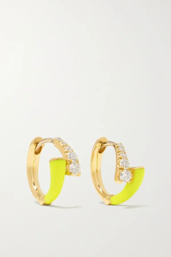 Melissa Kaye Lola 18-karat Gold, Enamel And Diamond Hoop Earrings - Yellow