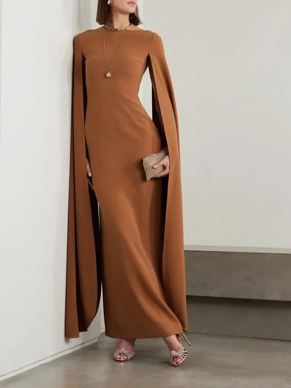 Solace London Sadie Cape-effect Crepe Gown
