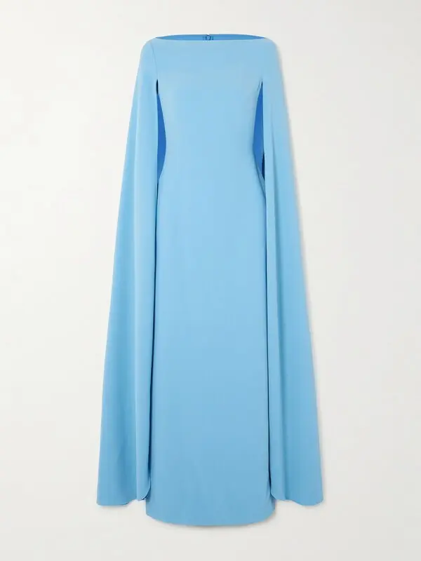 Solace London Sadie Cape-effect Crepe Gown - Blue
