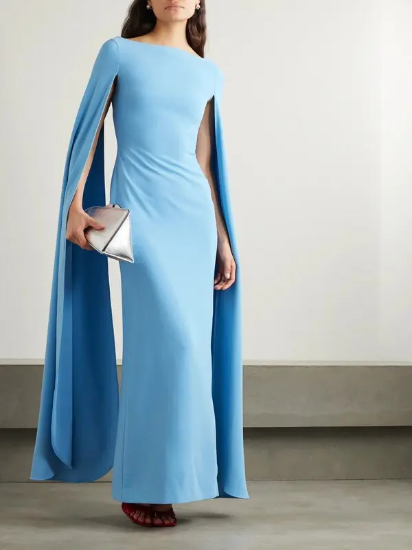 Solace London Sadie Cape-effect Crepe Gown - Blue