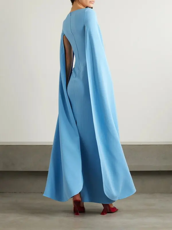 Solace London Sadie Cape-effect Crepe Gown - Blue