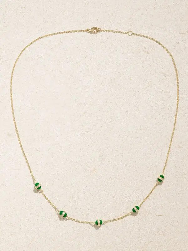 L'ATELIER NAWBAR Atoms 18-karat Gold, Enamel And Diamond Necklace - Green