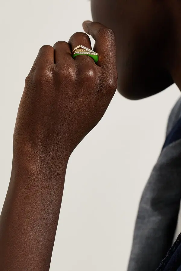 RAINBOW K Handcuff 14-karat Diamond And Enamel Ring