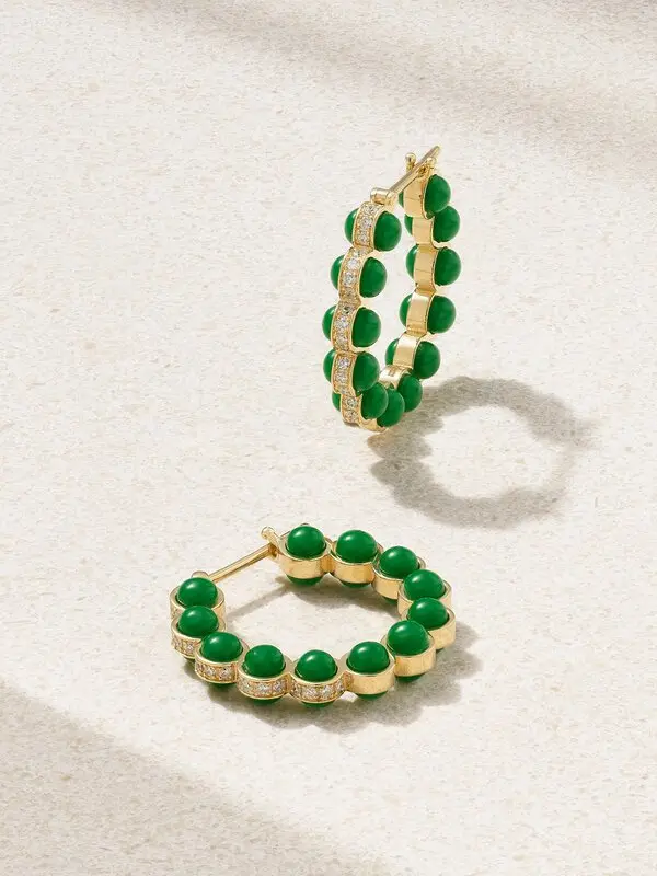 L'ATELIER NAWBAR Atoms 18-karat Gold, Enamel And Diamond Hoop Earrings - Green