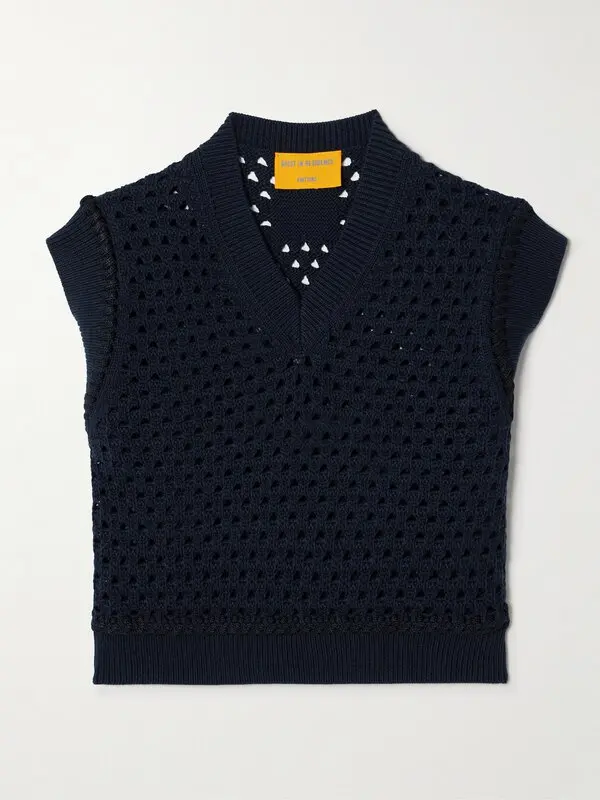 Guest In Residence Cropped Open-knit Cotton Vest - Blue