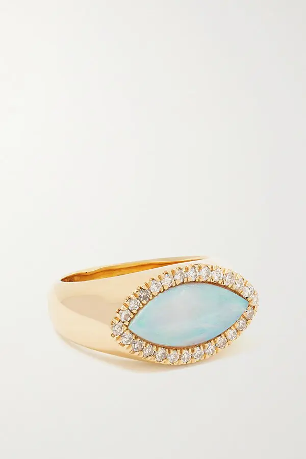 Jacquie Aiche 14-karat Opal And Diamond Signet Ring - Gold