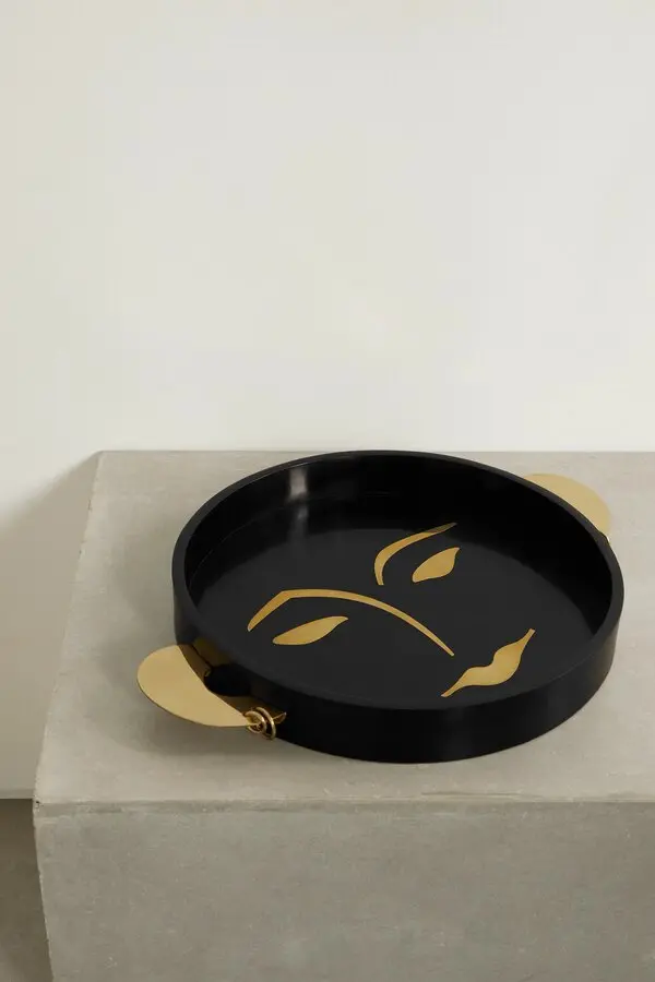 L'Objet Kelly Behun Henri Resin And Brass Tray - Black