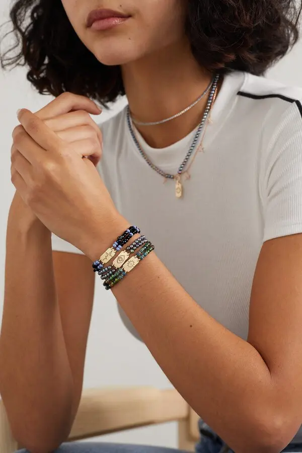 DIANE KORDAS Double Strand 18-karat Gold Beaded Bracelet