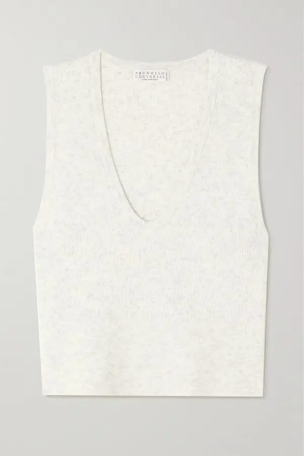 Brunello Cucinelli Cropped Ribbed Jersey Vest