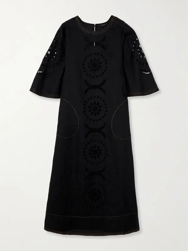 Vita Kin Mia Broderie Anglaise Linen Midi Dress - Black