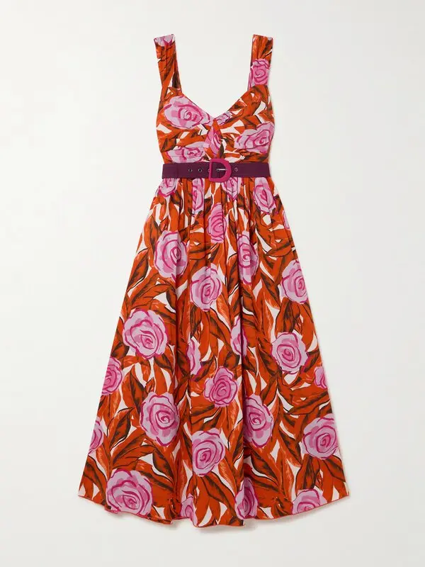 Diane Von Furstenberg Elisa Belted Floral-print Poplin Midi Dress - Red