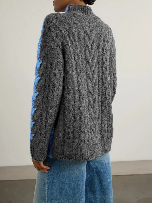 Stella McCartney Oversized Two-tone Cable-knit Alpaca-blend Turtleneck Sweater