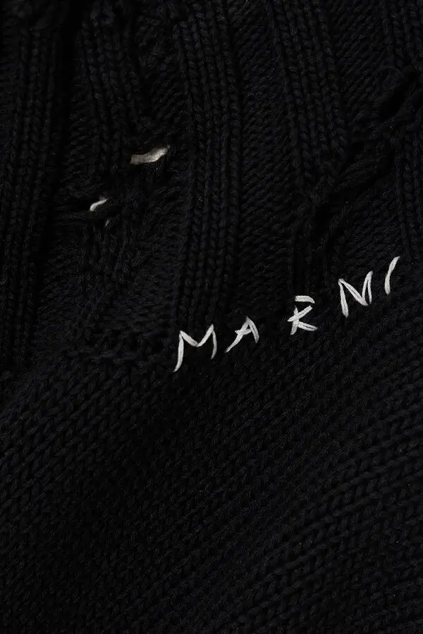 Marni Cropped Distressed Embroidered Cotton Turtleneck Vest