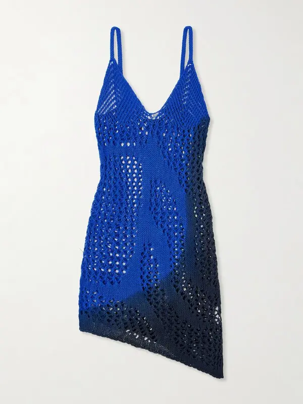 Attico Asymmetric Ombré Open-knit Mini Dress - Blue