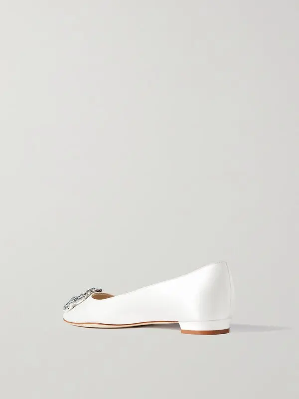 Manolo Blahnik Hangisiflat Crystal-embellished Point-toe Flats - White