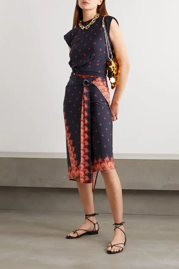 Rabanne Wrap-effect Printed Stretch-jersey Top