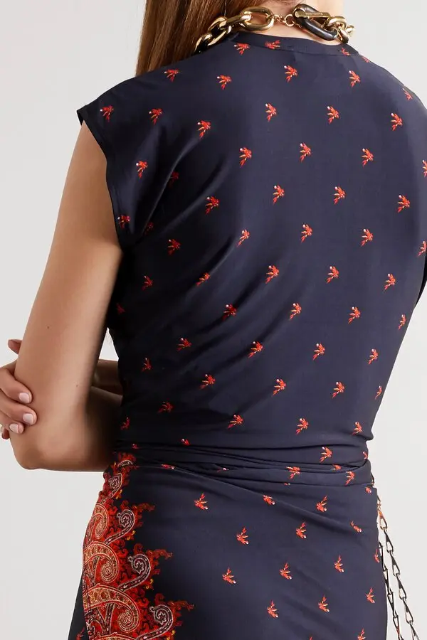 Rabanne Wrap-effect Printed Stretch-jersey Top