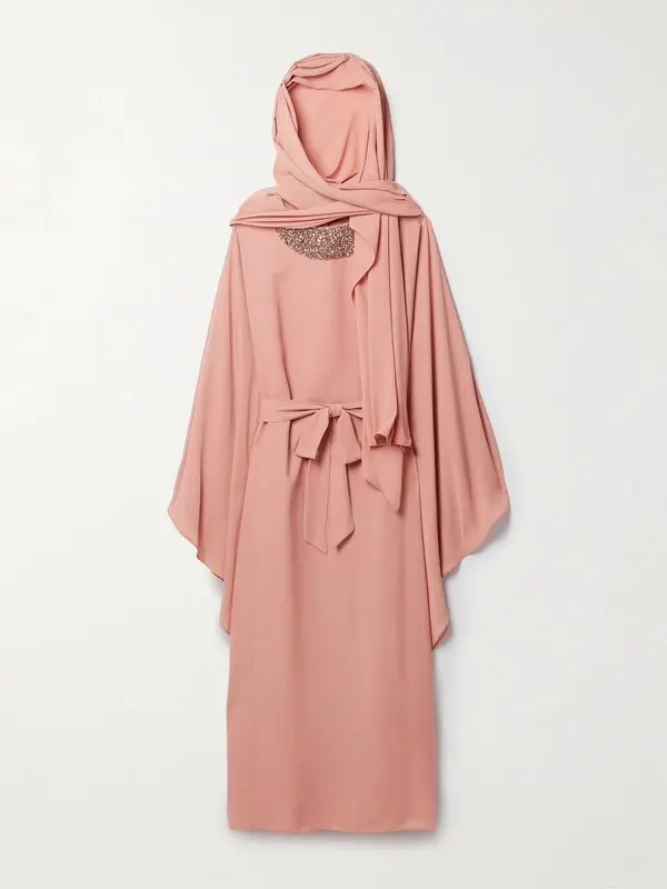 Simkhai Belted Crystal-embellished Crepe Kaftan - Pink