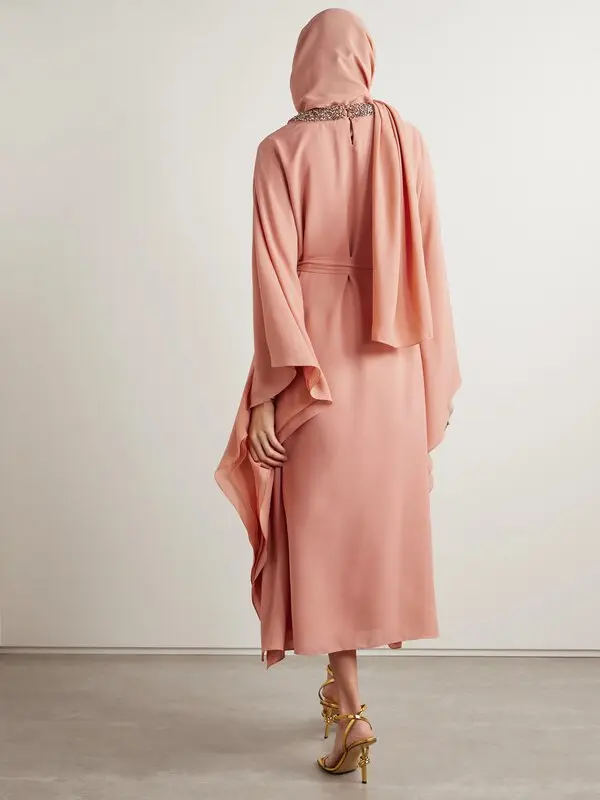 Simkhai Belted Crystal-embellished Crepe Kaftan