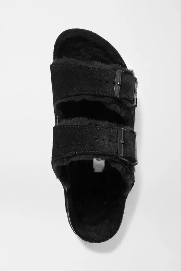 BIRKENSTOCK Arizona Shearling-lined Suede Sandals - Black