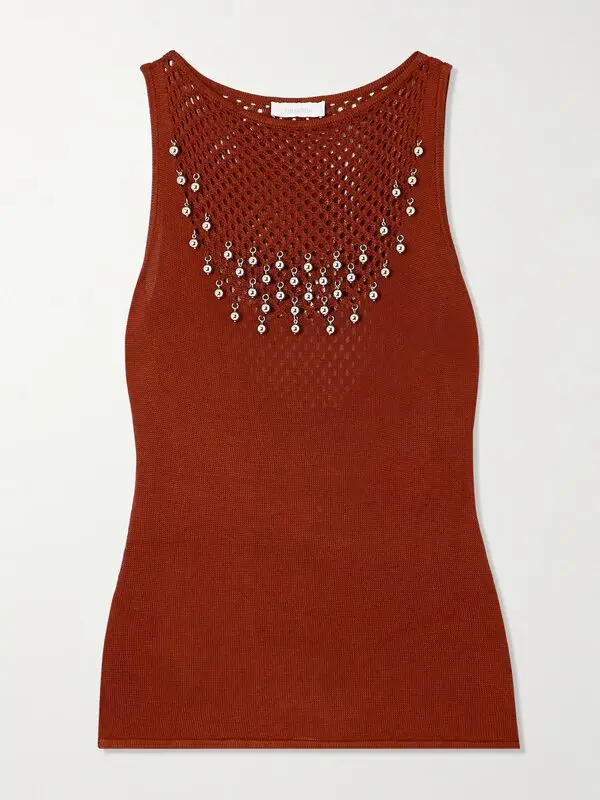 Rabanne Bead-embellished Open-knit Tank