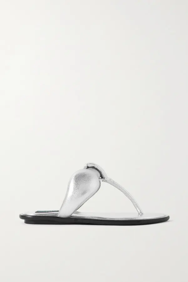 Emilio Pucci Padded Metallic Leather Thong Sandals - Silver