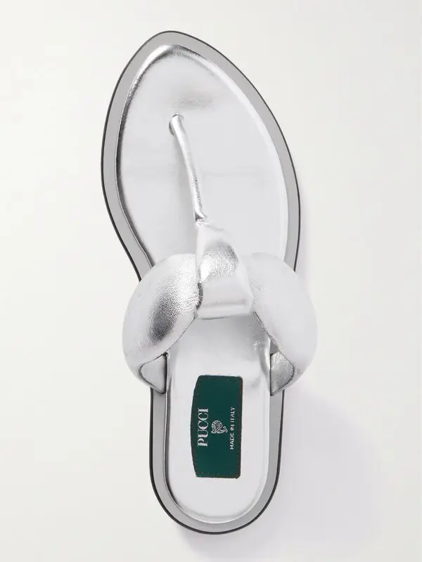Emilio Pucci Padded Metallic Leather Thong Sandals