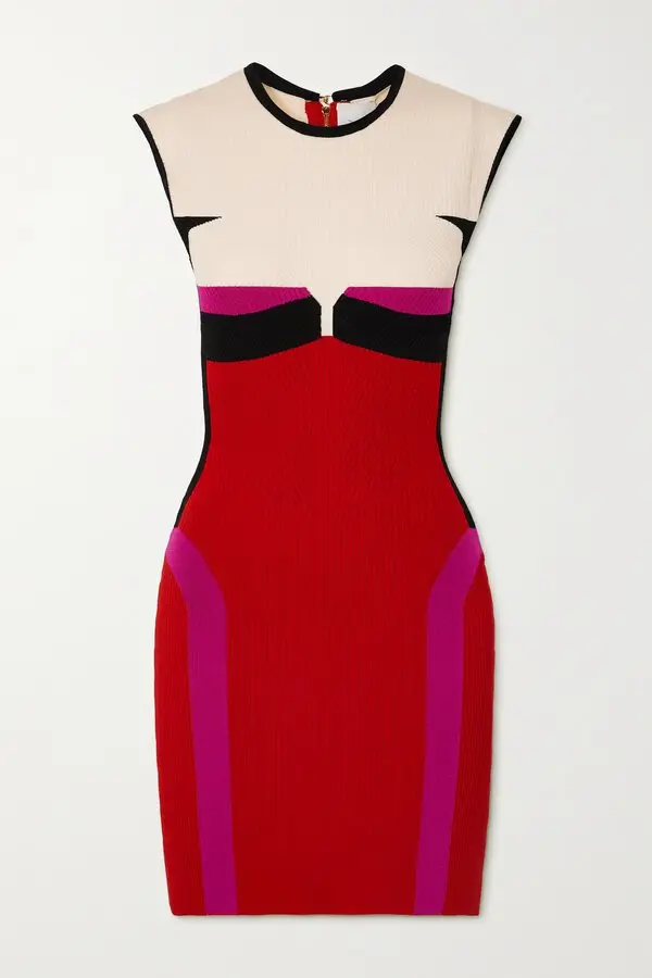 AZ FACTORY Color-block Ribbed Mini Dress - Red