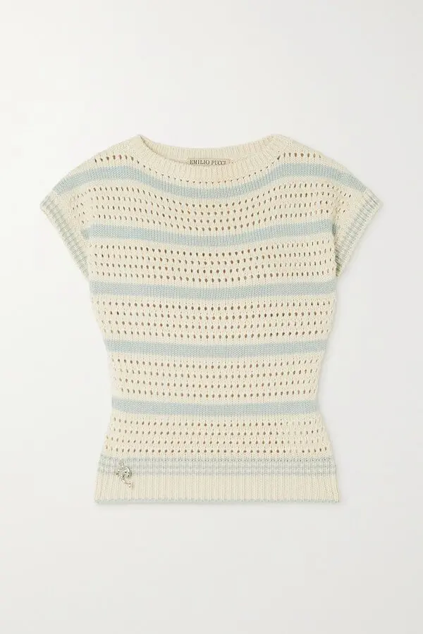Emilio Pucci Striped Open-knit Cotton-blend Sweater