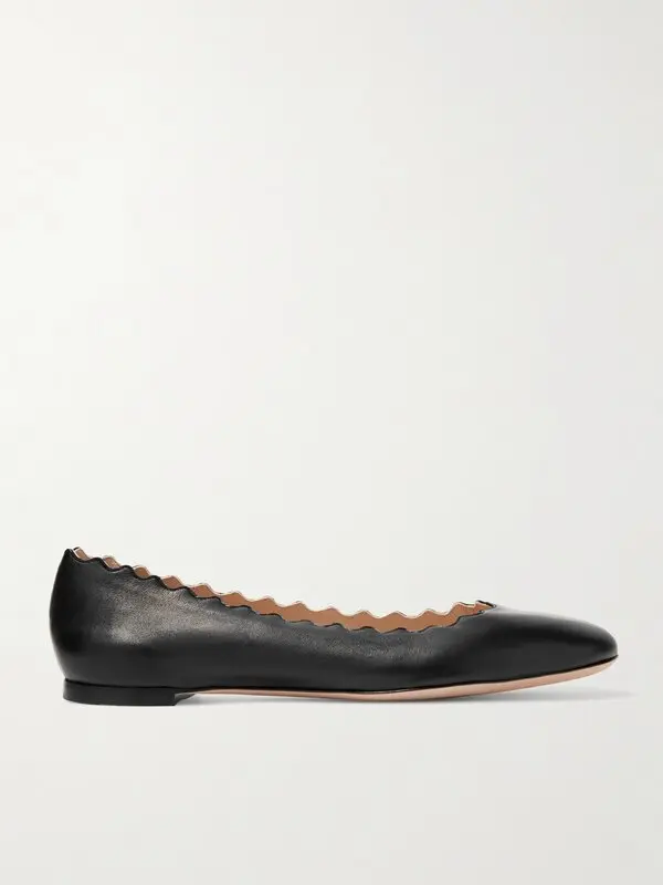 Chloé Lauren Scalloped Leather Ballet Flats - Black