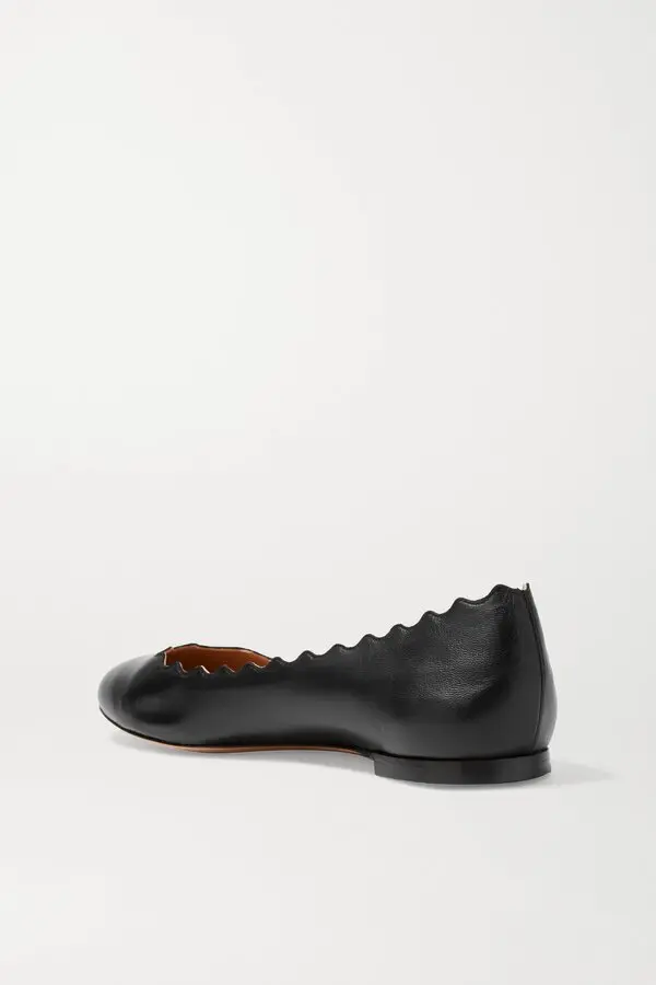 Chloé Lauren Scalloped Leather Ballet Flats - Black