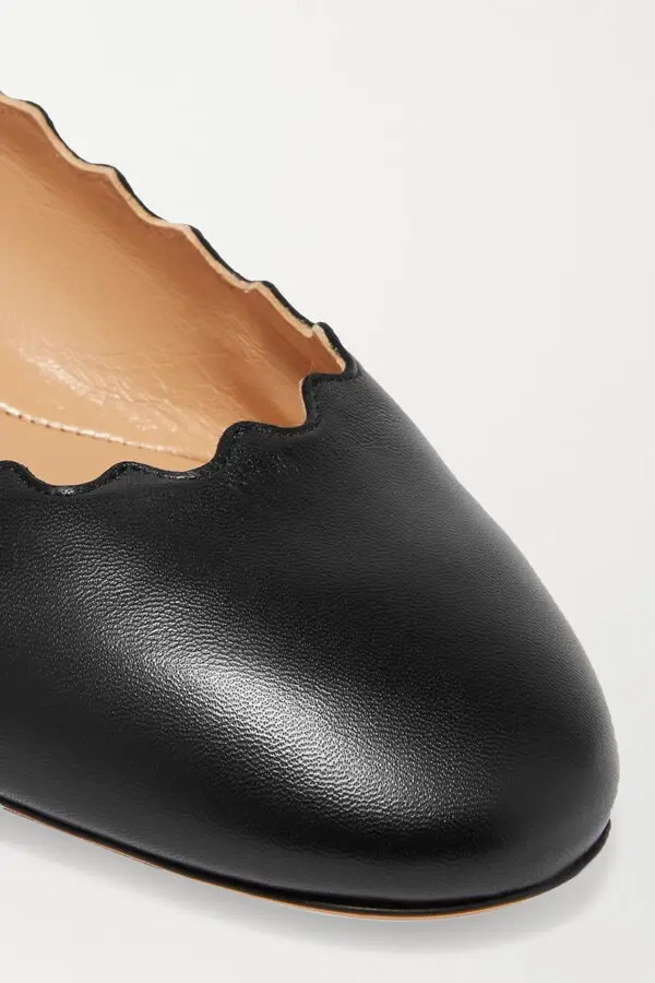 Chloé Lauren Scalloped Leather Ballet Flats - Black