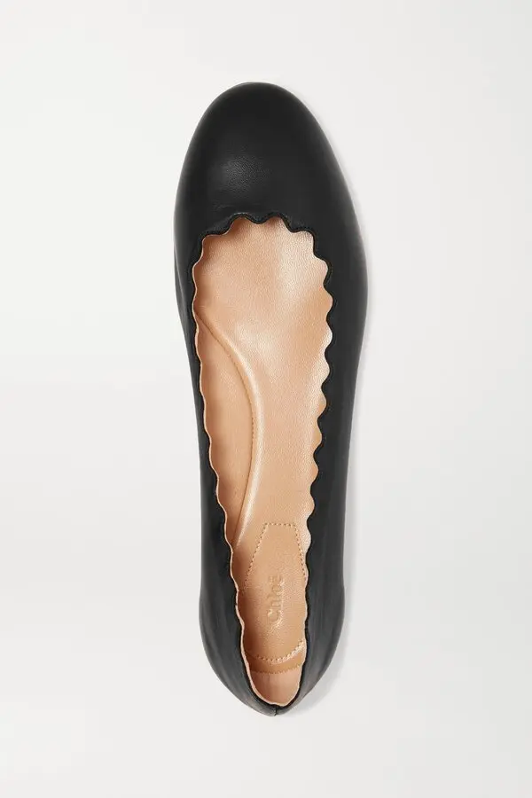 Chloé Lauren Scalloped Leather Ballet Flats - Black