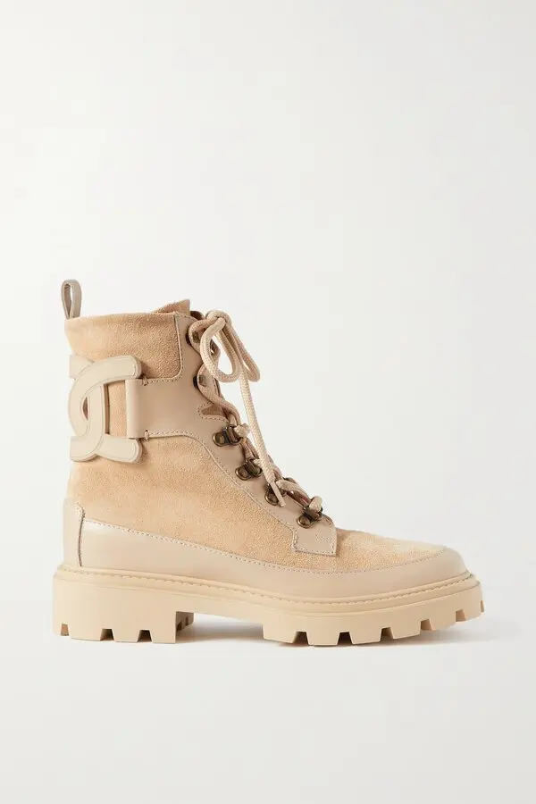 TOD'S Kate Leather-trimmed Suede Ankle Boots