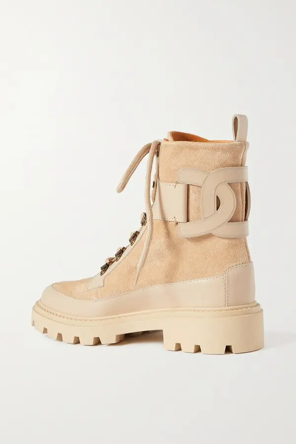 TOD'S Kate Leather-trimmed Suede Ankle Boots
