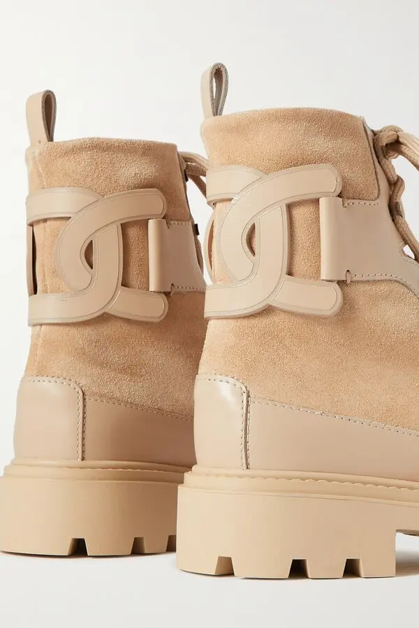 TOD'S Kate Leather-trimmed Suede Ankle Boots