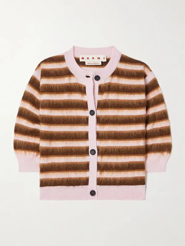 Marni Striped Mohair-blend Trimmed Wool Cardigan