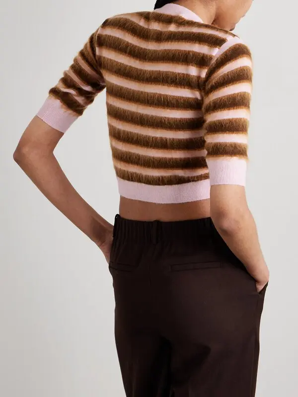 Marni Striped Mohair-blend Trimmed Wool Cardigan