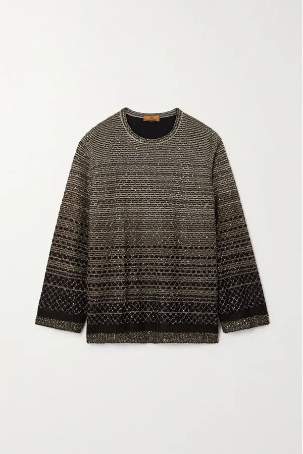 Missoni Sequined Striped Metallic Crochet-knit Sweater