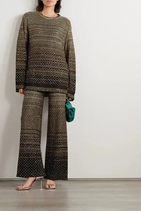 Missoni Sequined Striped Metallic Crochet-knit Sweater